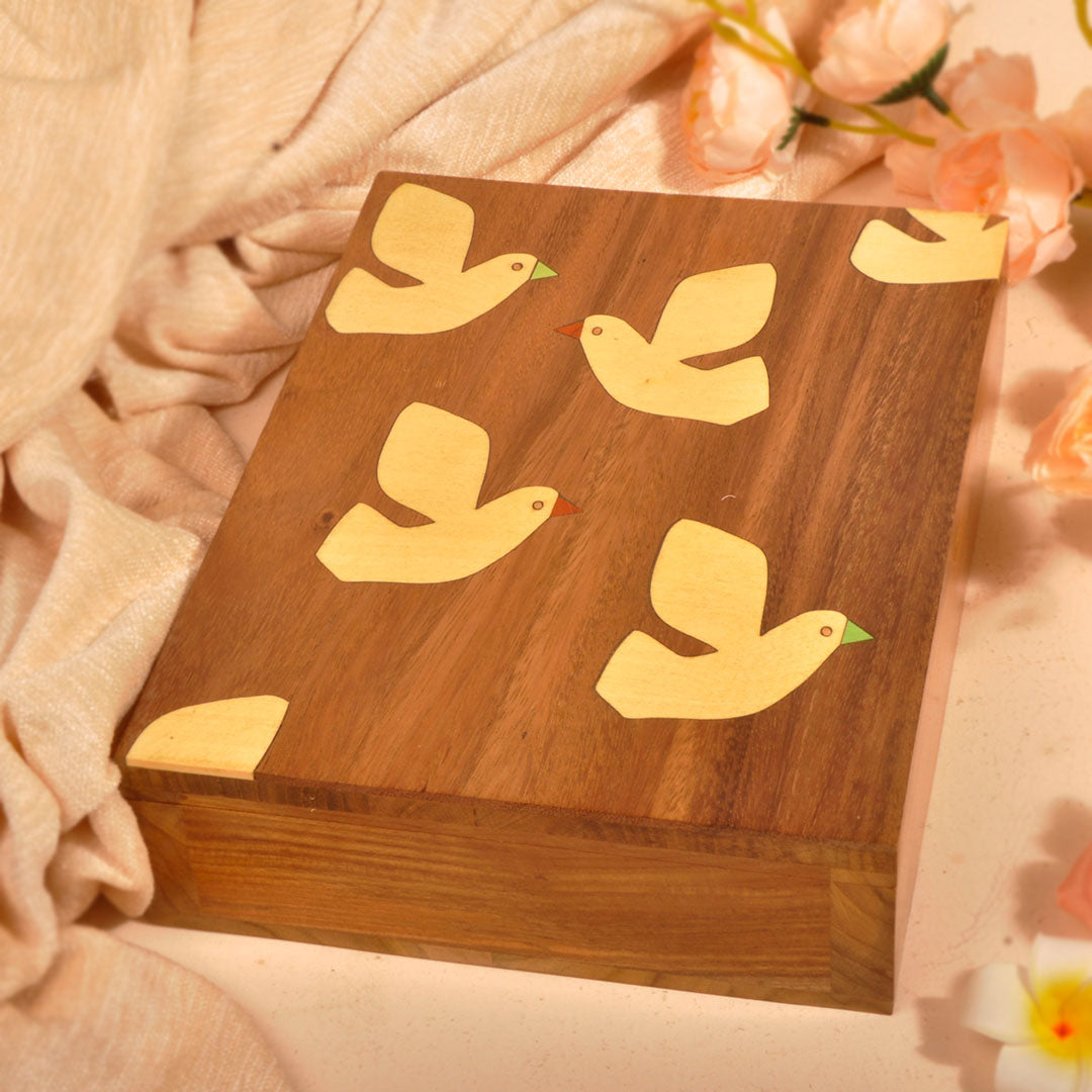 Handcrafted Inlayed Box with Birds Flying Description: – Craft Melon