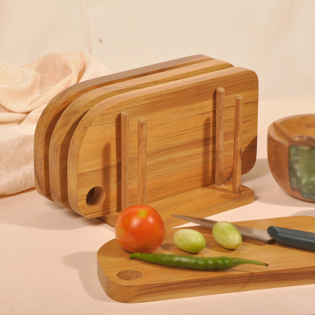 Handcrafted Teakwood N-Shape Small Chopping Board Set of 4 – Craft Melon